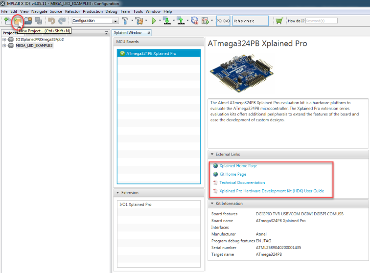 Create an AVR project in MPLAB X