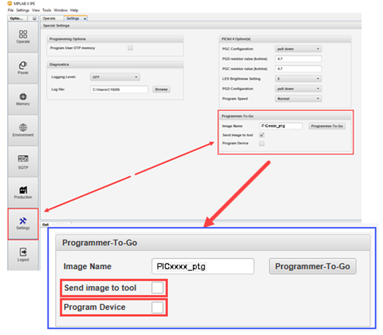 Setting Up PTG Mode with MPLAB IPE
