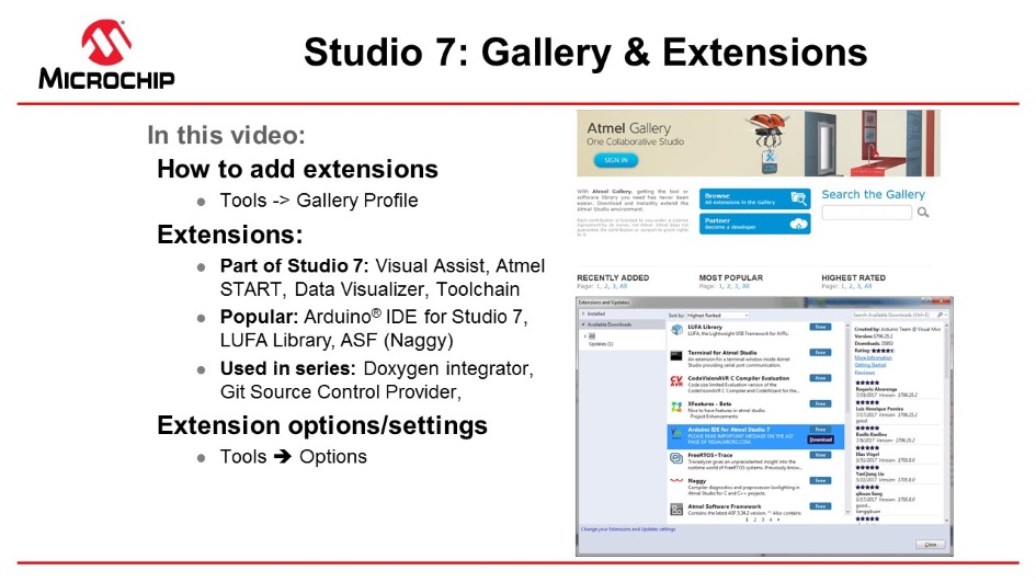 Microchip Gallery and Studio Extensions